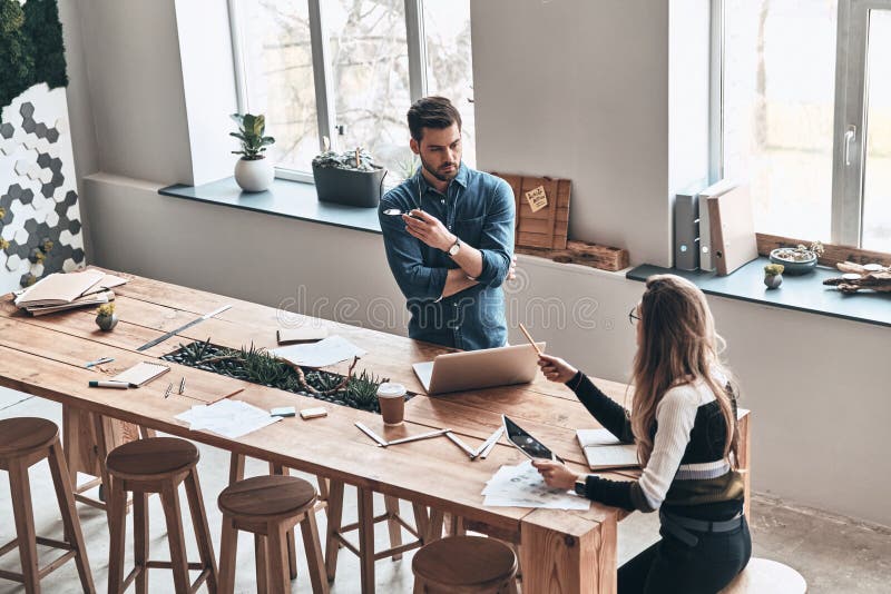 Sharing new ideas. stock image. Image of laptop, place - 115800977