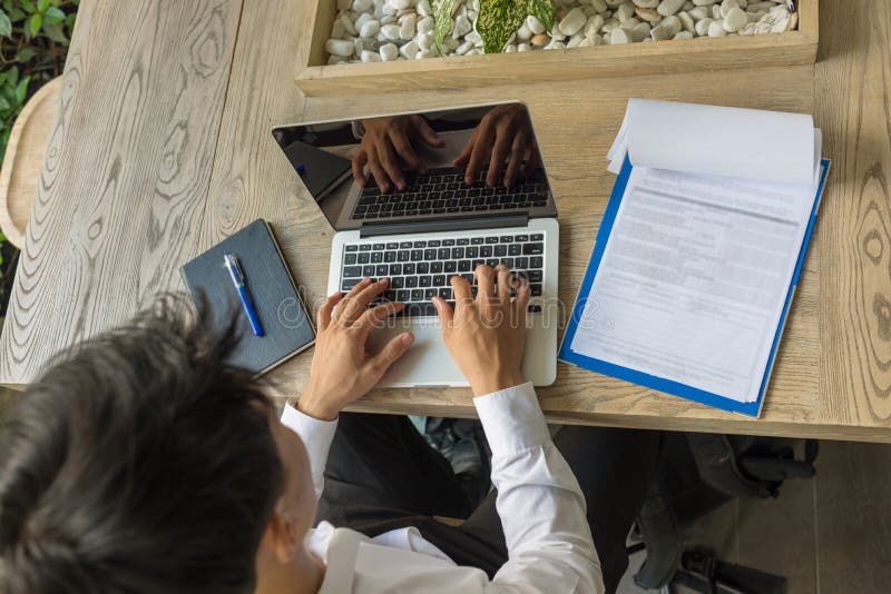 Top View of Office Man Using Laptop Stock Image - Image of paperwork ...