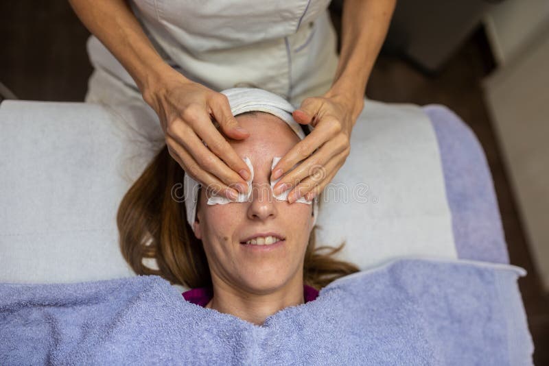 Top View Of Young Woman Getting Facial Treatment Stock Image Image Of
