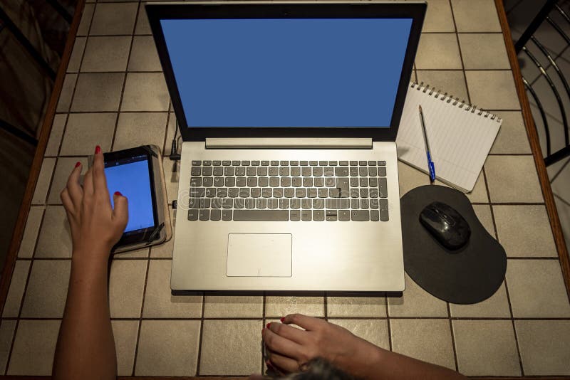 Top View of Young Woman Hands on Keyboard of Lap Top Stock Image ...