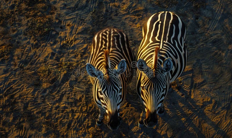 Top View of a Zebra Pair Standing Side by Side Stock Image - Image of ...
