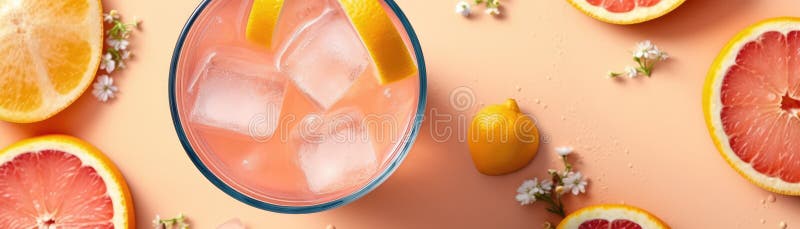 Top View Zesty Grapefruit Spritzer with a Citrus Twist. Banner for Web ...