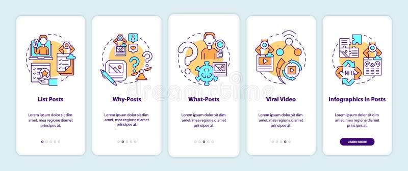 Top Viral Posts Types Onboarding Mobile App Page Screen Stock Vector ...