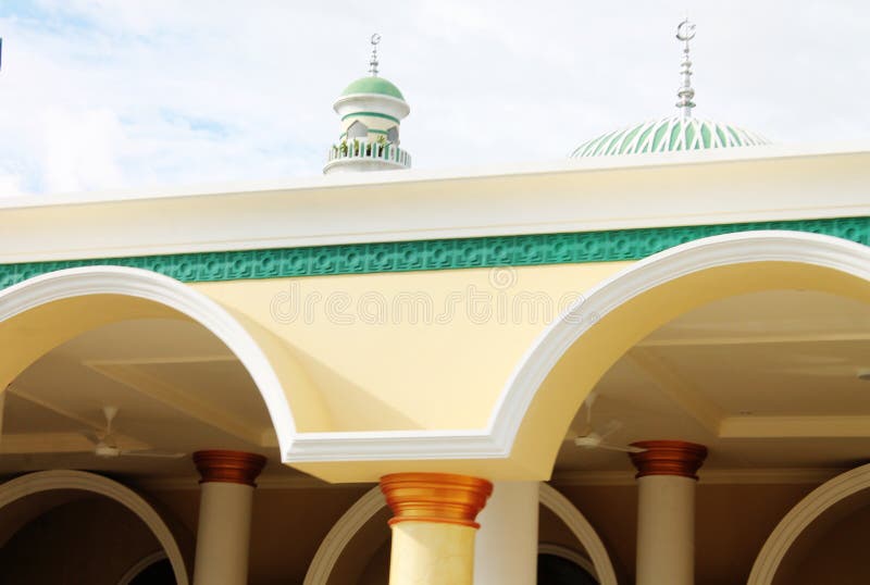 The Top Wall of a Mosque with a Light Green Dome Stock Photo - Image of ...