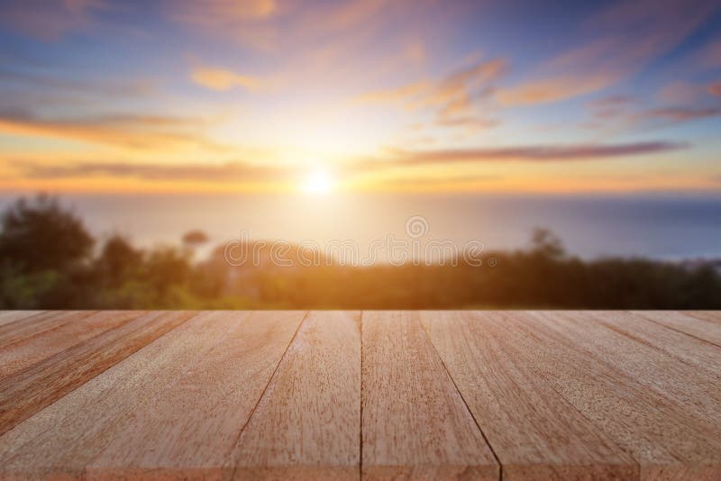 Top Wooden Table and Blur Sunset Background Stock Image - Image of ...