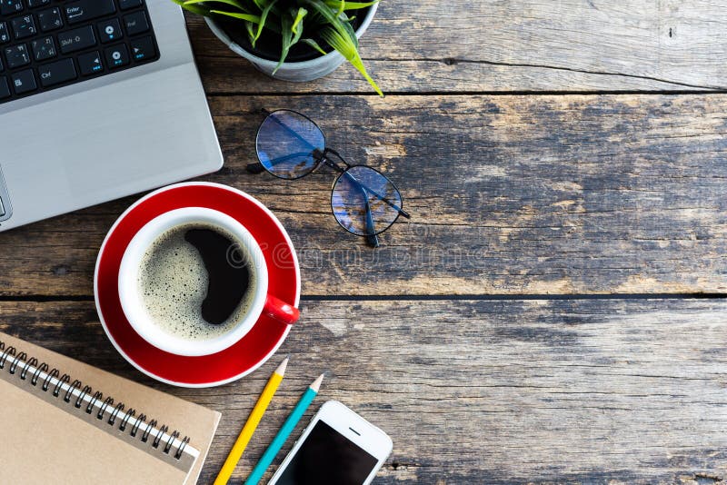 Top Work Space, Office Desk with Coffee and Computer, and Office ...