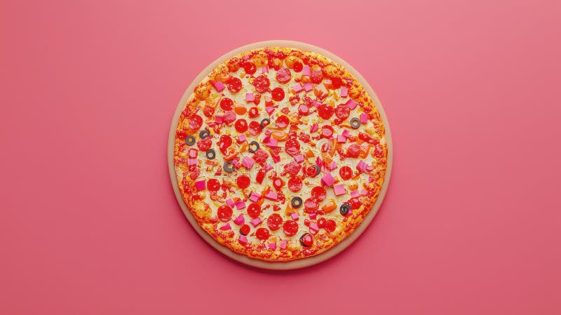 Topdown 3D Render of Vibrant Circular Pizza Stock Illustration ...