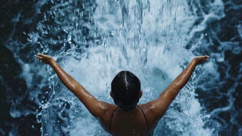 A Topdown View of Someone Standing Under a Waterfall the Chilly ...