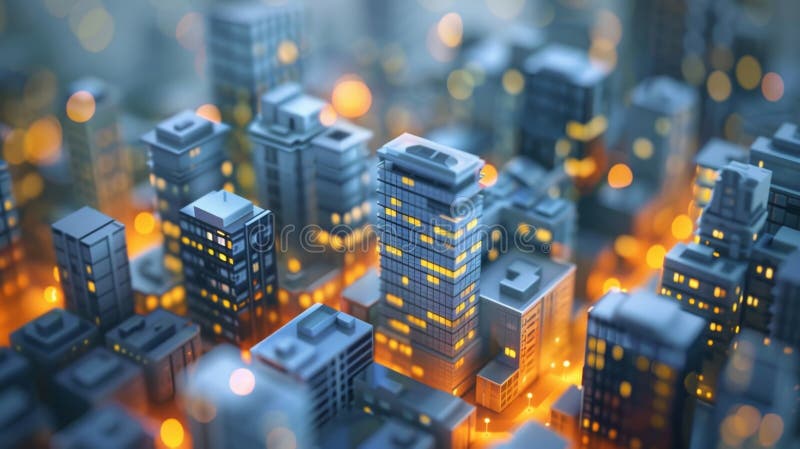 A Topdown View of a Virtual City Block Where Each Building is Being ...