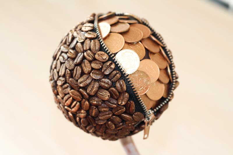 Topiary Coffee Tree with Coins and Lock Stock Image - Image of natural ...