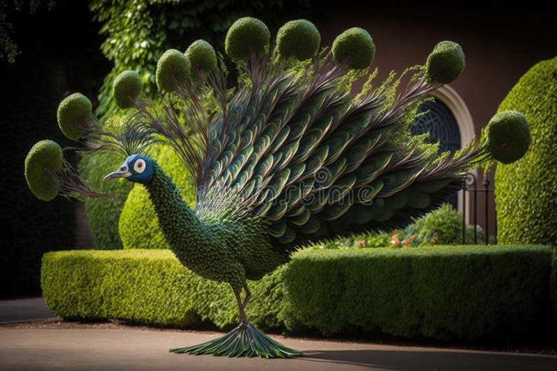 Topiary Peacock, with Its Tail Feathers Spread in Flight Stock ...