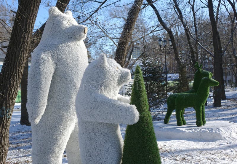 Topiary Polar Bears in Winter Park Stock Image - Image of number, house ...