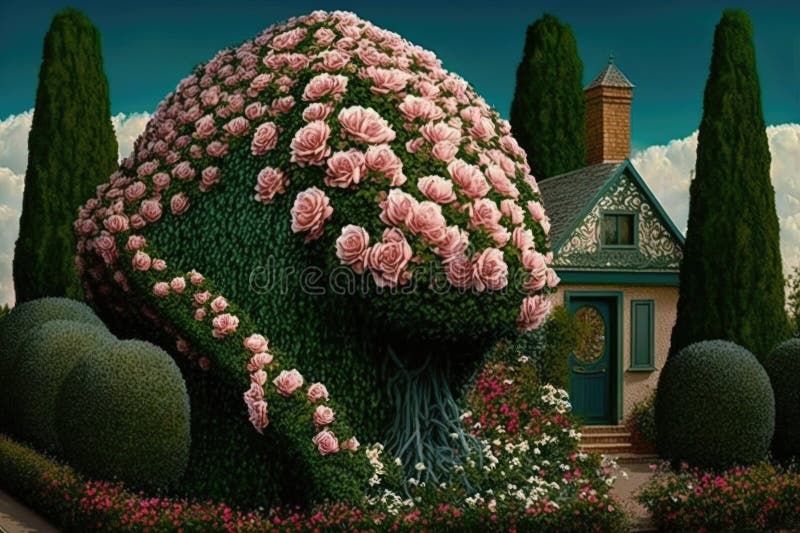 Topiary of Rose, with the Roses in Full Bloom Stock Illustration ...