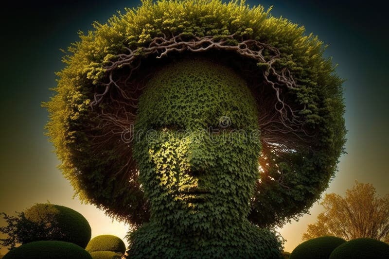 Topiary of Sun, with Rays and Face Peeking through the Leaves Stock ...