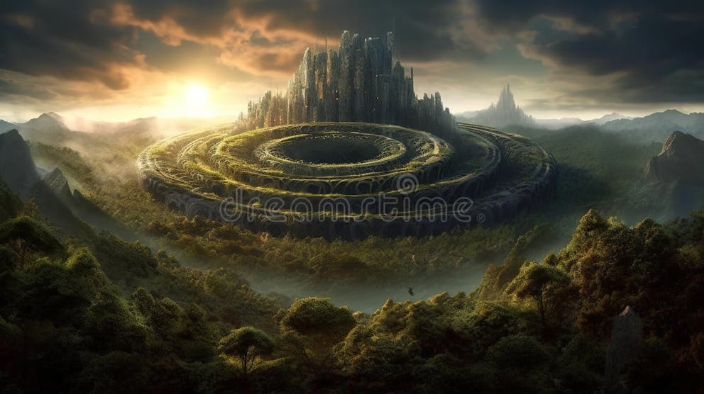 Planet Crater with a Huge Fractal Monolith Created from Multiple ...