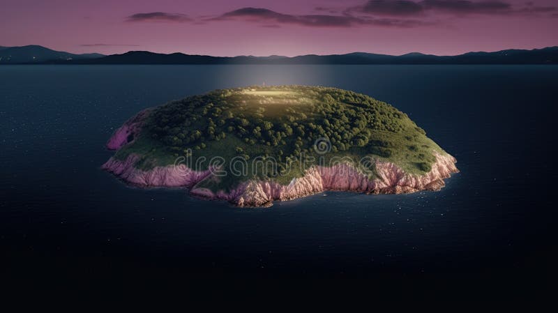 Surreal and Exquisite CG Render of Night Time of an Island Stock ...