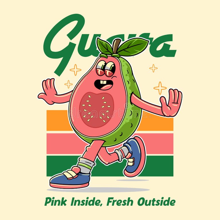 Happy Guava Tropical Summer Vibes Cartoon Character in Retro Vintage ...