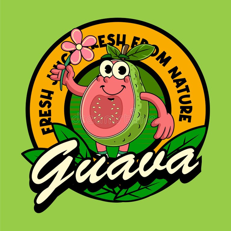 Happy Guava Tropical Summer Vibes Cartoon Character in Retro Vintage ...