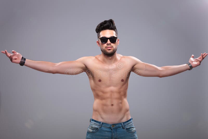 Topless Man with Arms Wide Open Stock Image - Image of pack, look: 33657725