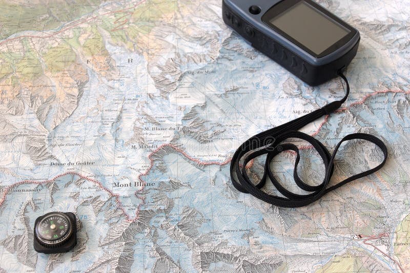 Topo Map with GPS and Compass Stock Image - Image of handheld, trip ...