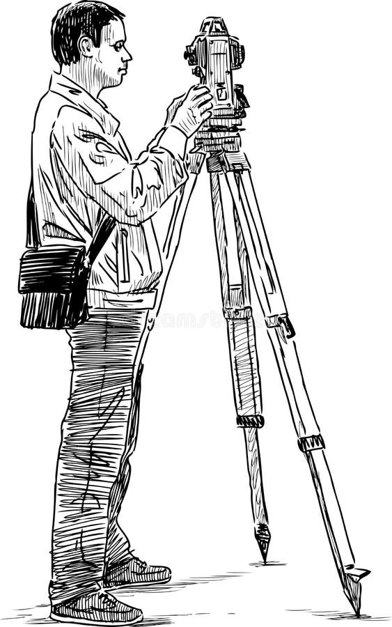 Topographer with a Theodolite on the Tripod Stock Vector - Illustration ...