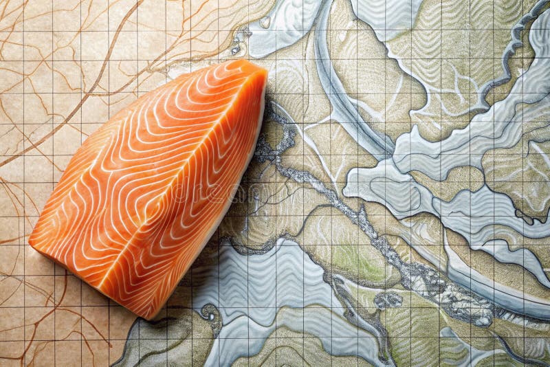 Topographic Contour Map with Fish Fillet Texture Stock Illustration ...