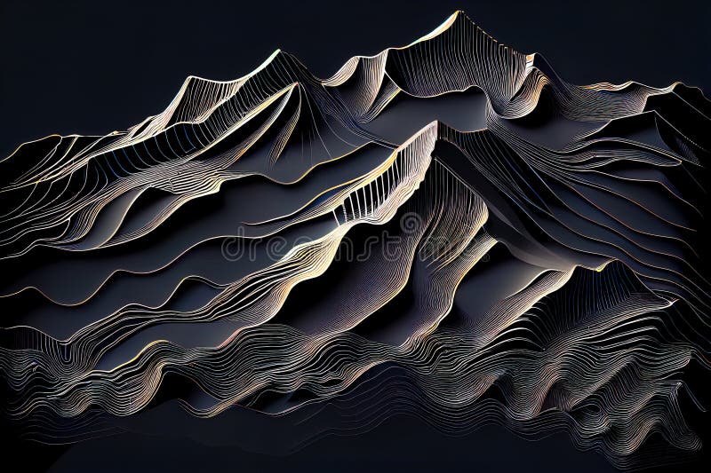 Topographic 3d Map of Abstract Mountains on Black Background ...