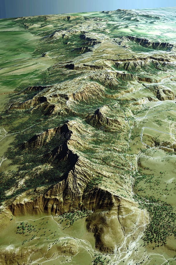 Topographic 3D Model of a Hilly Landscape Rendered from LiDAR Satellite ...