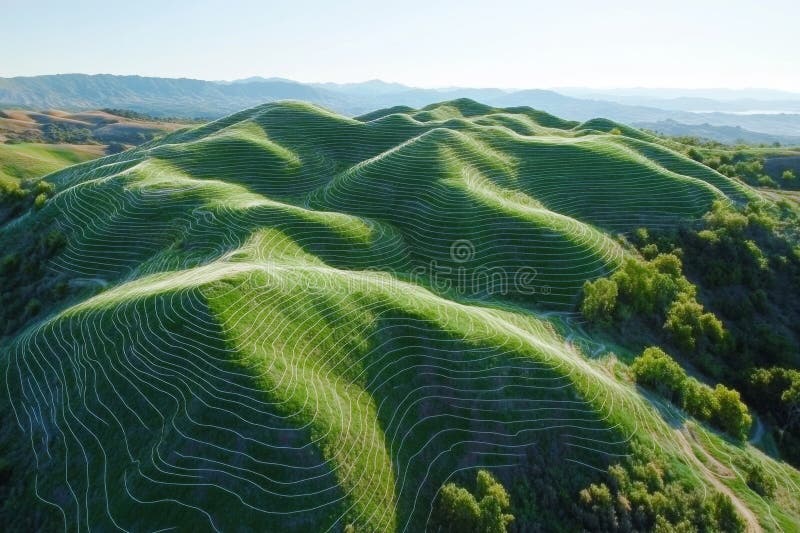 Topographic Lines Embracing Rolling Green Hills Create a Mesmerizing ...