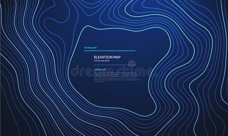Topographic Map Blue Technology Background. Big Data Elevation Map with ...