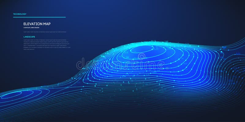 Topographic Map Blue Technology Background. Big Data Elevation Map with ...