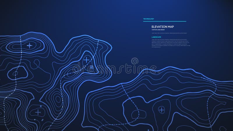 Topographic Map Blue Technology Background. Big Data Elevation Map with ...