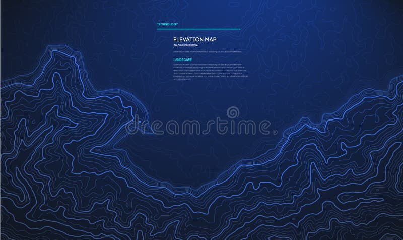 Topographic Map Blue Technology Background. Big Data Elevation Map with ...
