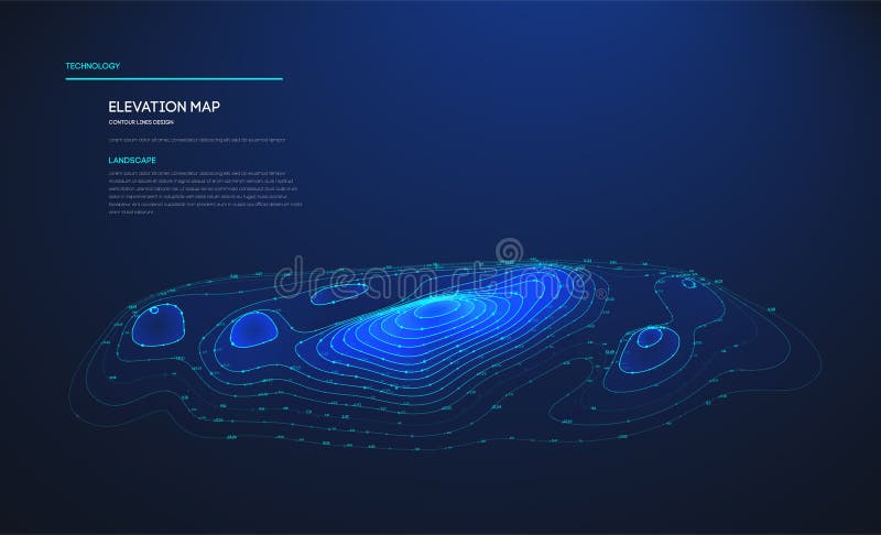 Topographic Map Blue Technology Background. Big Data Elevation Map with ...