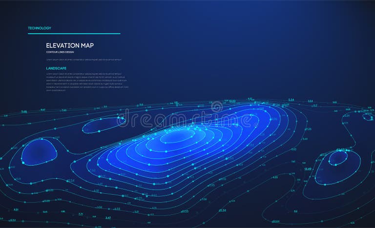 Topographic Map Blue Technology Background. Big Data Elevation Map with ...