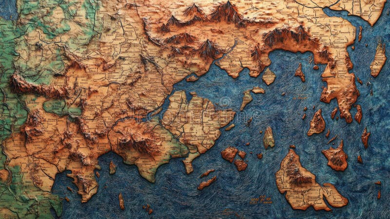 Topographic Map of a Coastal Region Stock Illustration - Illustration ...