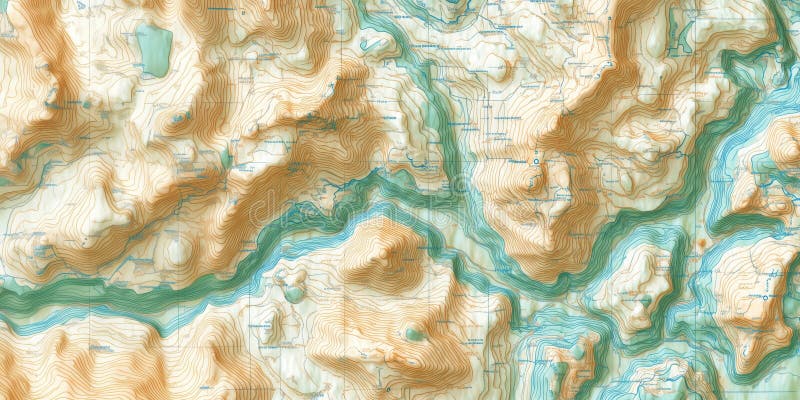 Topographic Map Depicting Terrain Features, Elevation Contours, Water ...