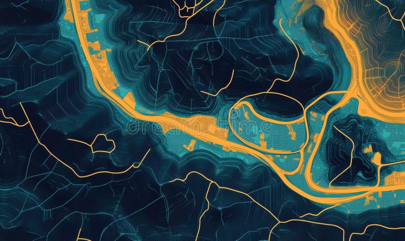 Topographic Map Highlighting Roadways and Terrain Features in Vibrant ...