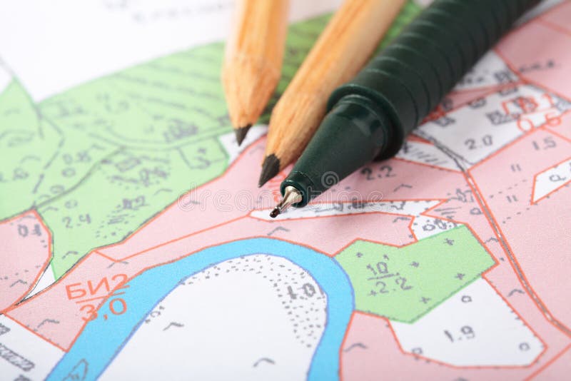 Topographic Map with Pencils Stock Image - Image of geography, locale ...