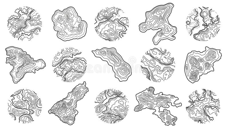 Topographic Map Texture. Island Shape, Circle with Wood Pattern and ...