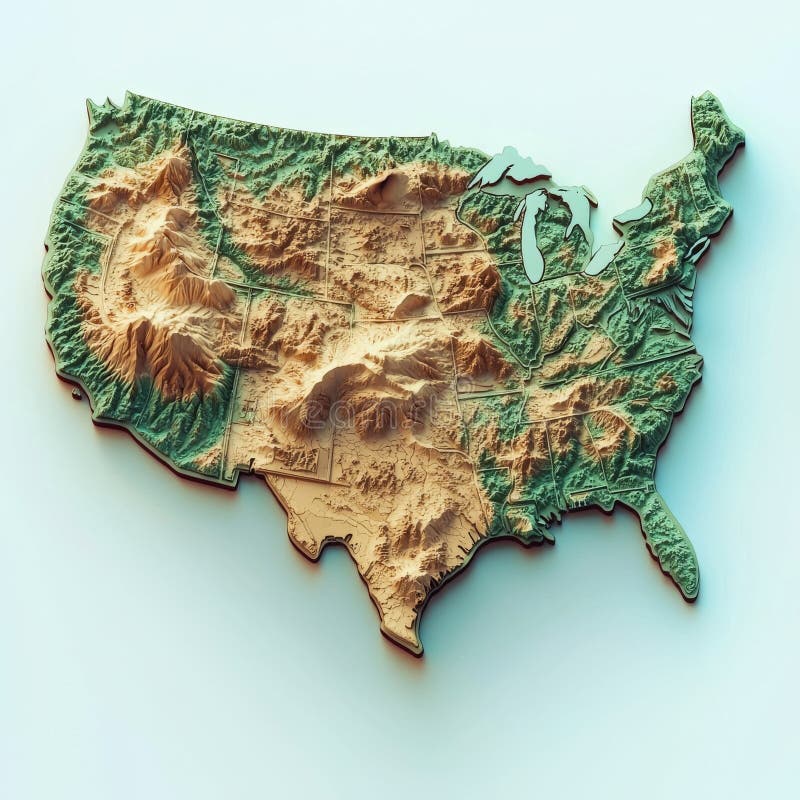 Topographic Relief Map of Contiguous USA - 3D Rendering Stock ...