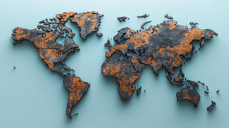 Topographic World Map Isolated on Blue Background, 3D Illustration ...