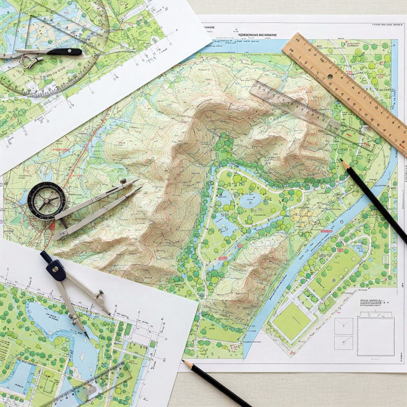 Topographical Drafting Workspace - AI Generated Stock Illustration ...