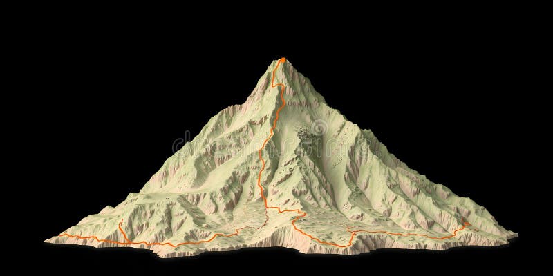 A Topographical Illustration of a Mountain with an Orange Path Leading ...