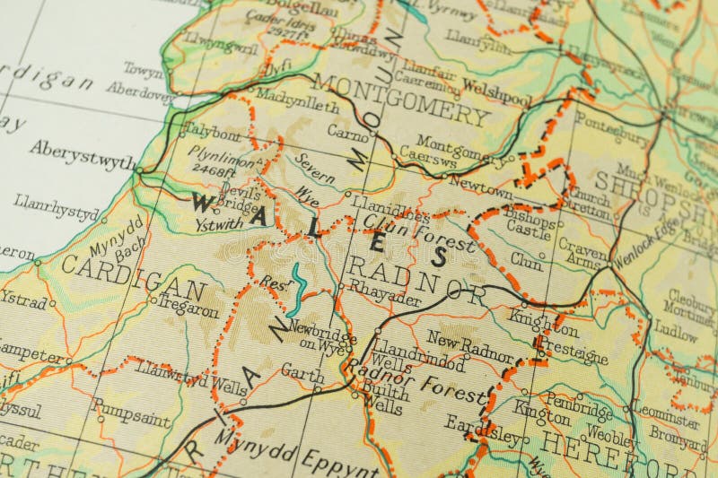 Topographical Map Detailing Geographic Features of Wales, with Contour ...