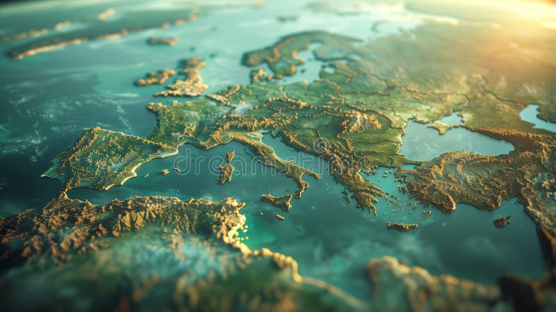 Topographical Map of Europe with Detailed Landscape Stock Illustration ...
