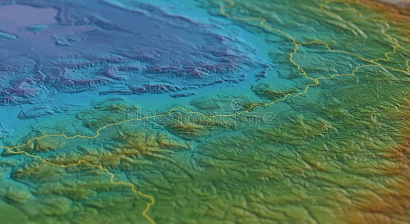 Topographical Map Highlighting Elevation Changes, Using Color Gradients ...