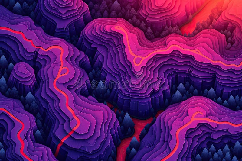A Topographical Map in Purple and Pink Stock Illustration ...