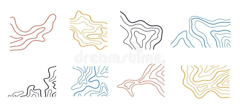 Topography Map Shapes Abstract Wavy Lines Set Stock Illustration ...