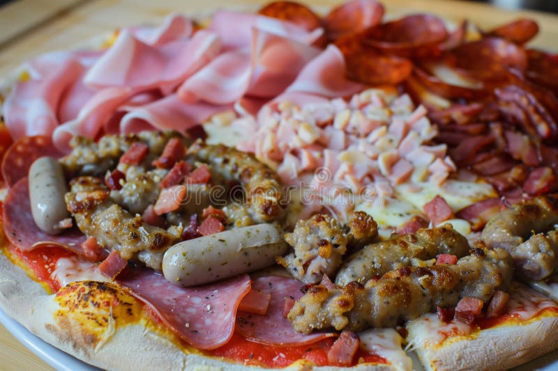 Toppings for a Meat Lovers Pizza: Sausage, Bacon, Ham, Pepperoni on ...